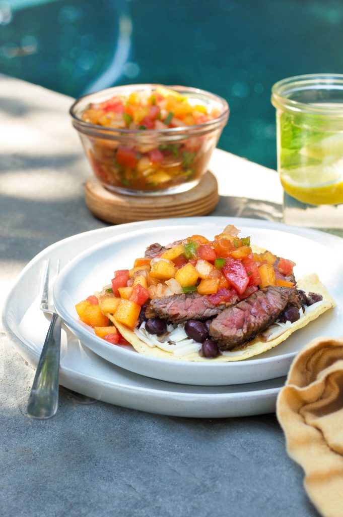 Carne Asada Tostadas with Peach Salsa - Aurora Satler